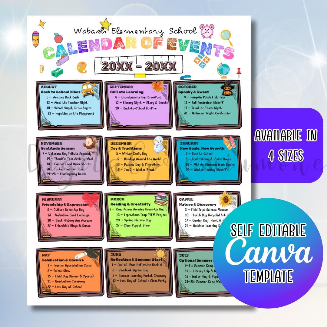 Editable PTO Calendar Flyer Canva Template: School Event Planner ...