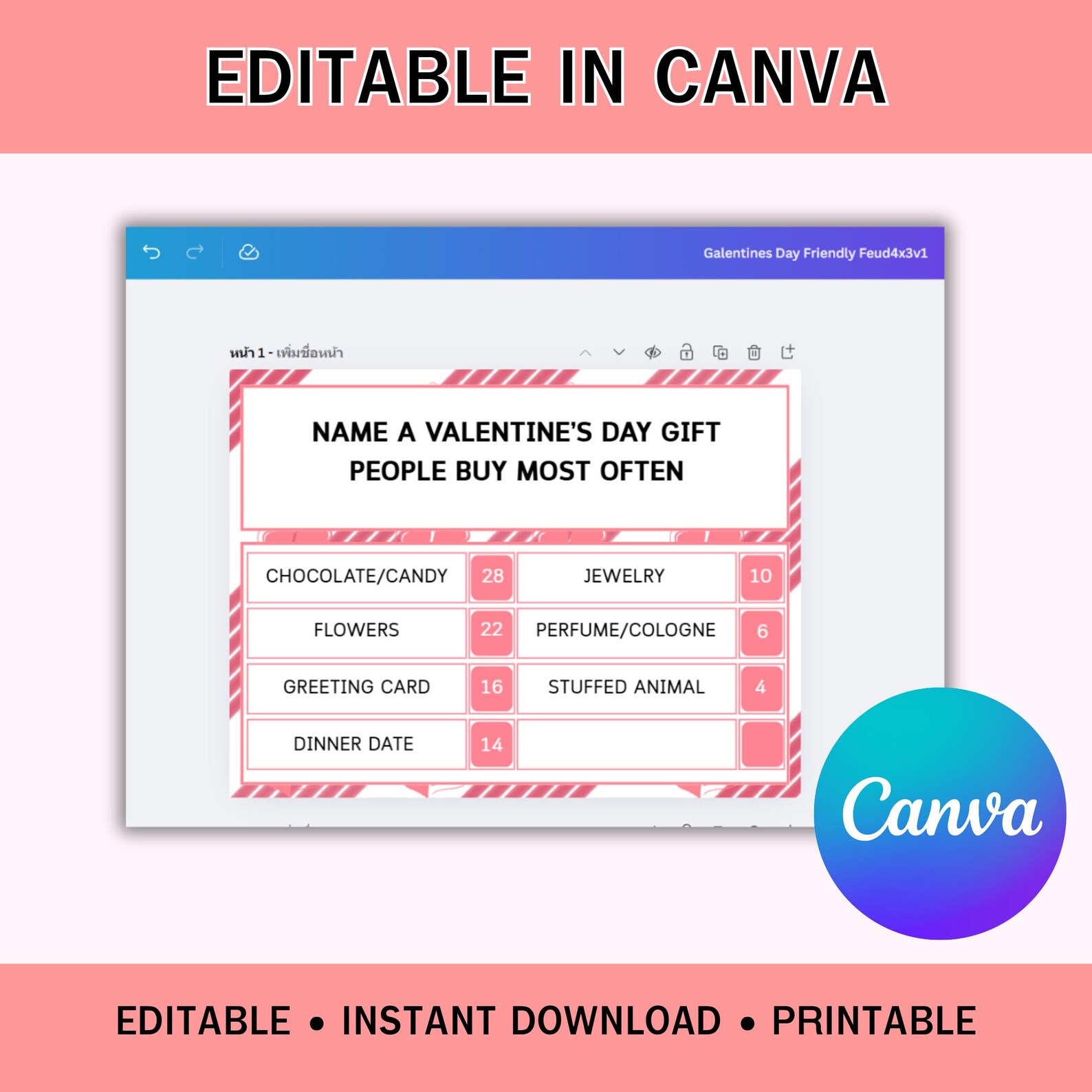 Valentine's Day Friendly Feud Game, Galentine's Party, Canva Editable ...