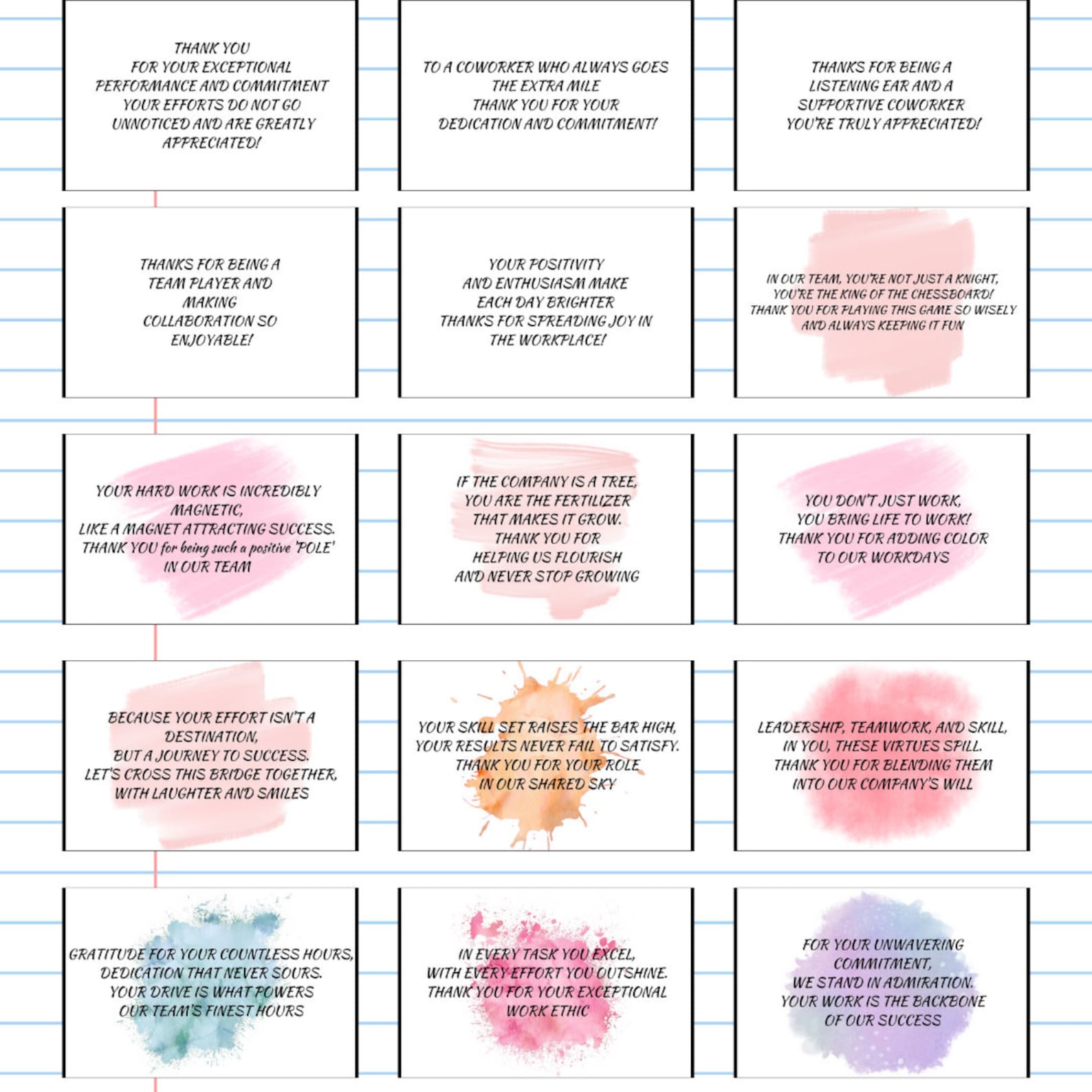 Employee Appreciation Cards: Printable Thank You Notes (digital ...