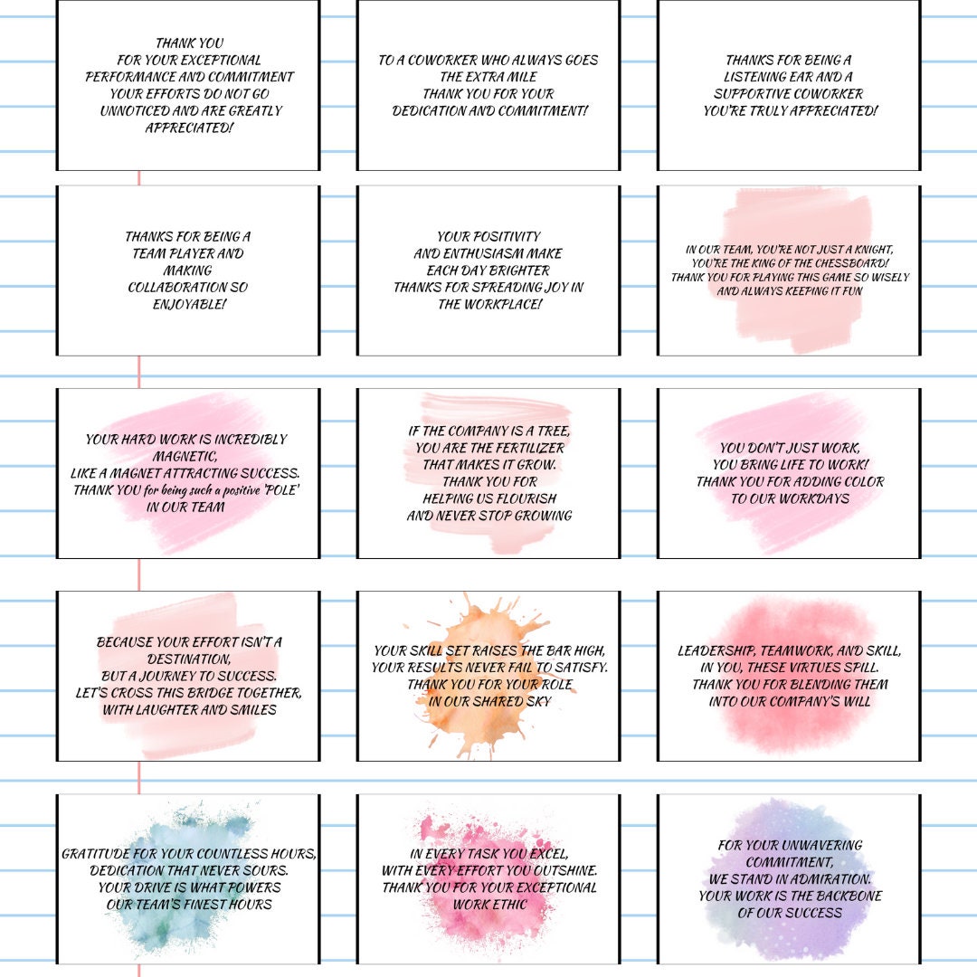 Employee Appreciation Cards: Printable Thank You Notes (digital ...