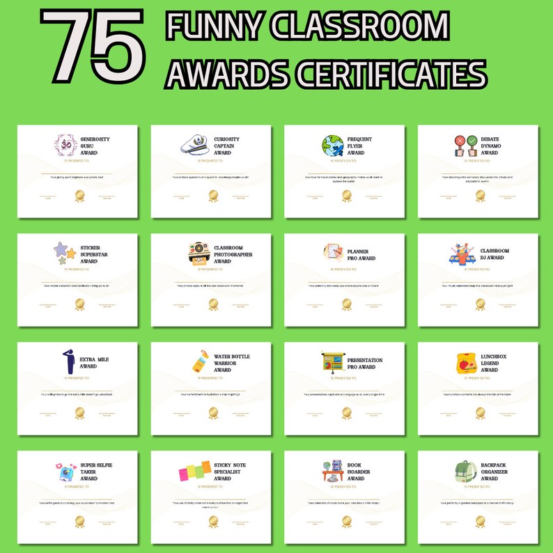 Funny Classroom Awards Certificates Editable in Canva, End of School ...