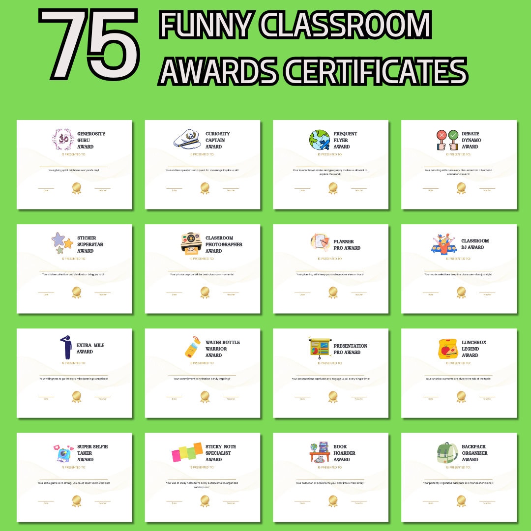 Funny Classroom Awards Certificates Editable in Canva, End of School ...
