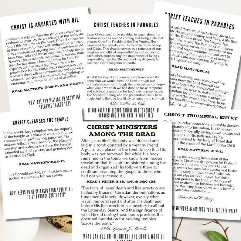 LDS Holy Week Study Cards | Printable Easter Story | LDS Easter Advent ...