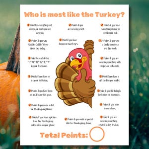 Printable Thanksgiving 'who is Most Like the Turkey' Game (digital ...