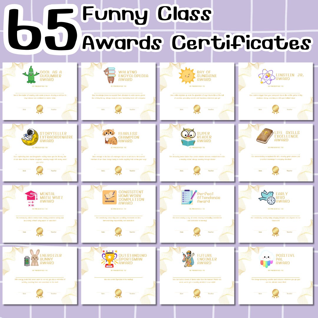 Funny Classroom Awards Certificates Editable in Canva, End of School ...