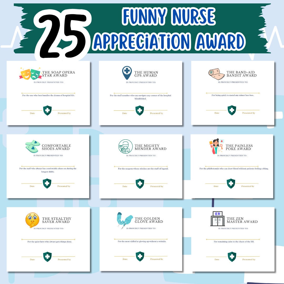Funny Nurse Coworker Awards, Funny Nurse Award Printable Bundle, Funny ...