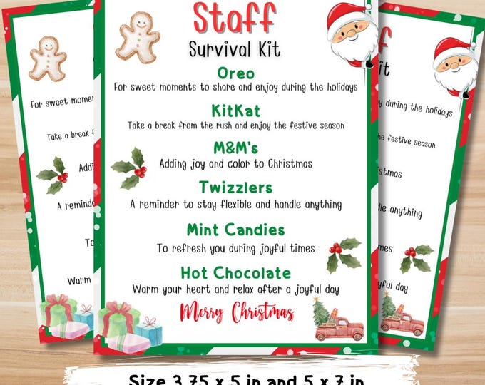 Staff Survival Kit Tag for Christmas Editable in Canva Staff ...