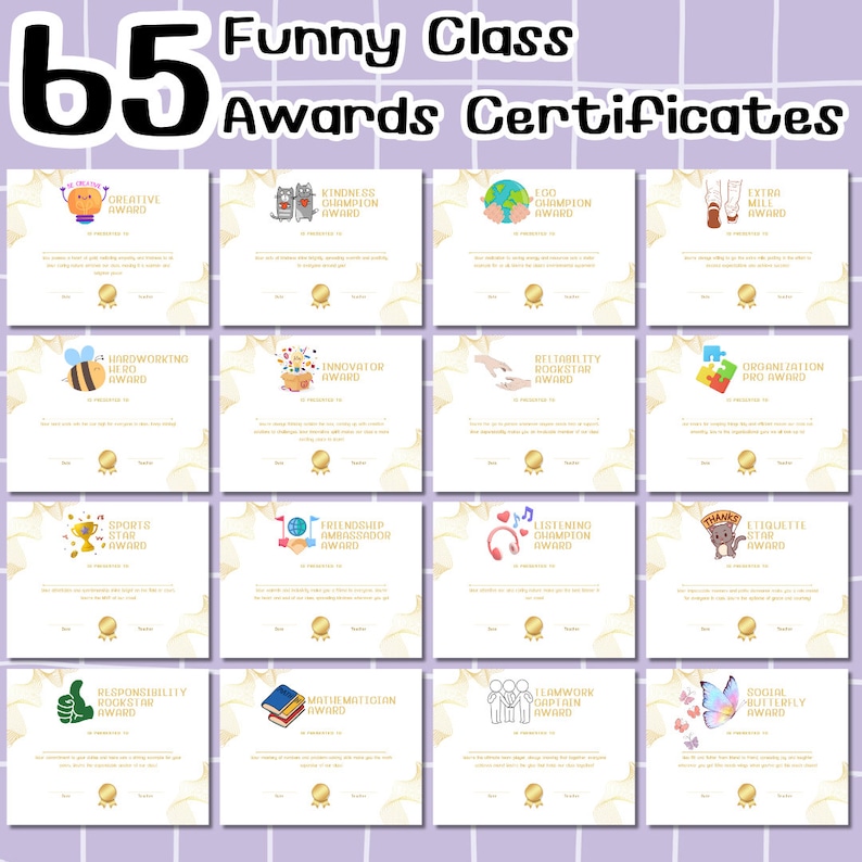 Funny Classroom Awards Certificates Editable in Canva, End of School ...