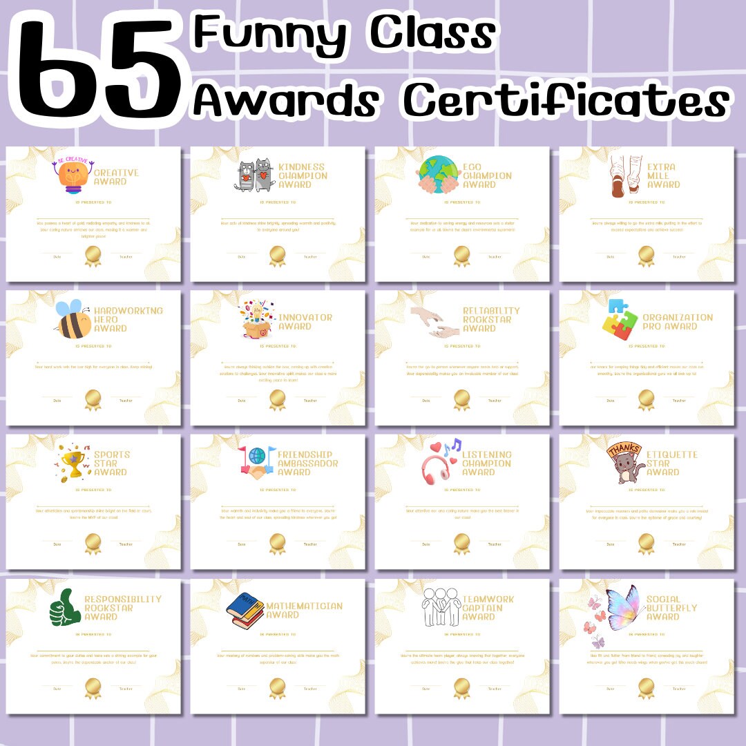 Funny Classroom Awards Certificates Editable in Canva, End of School ...