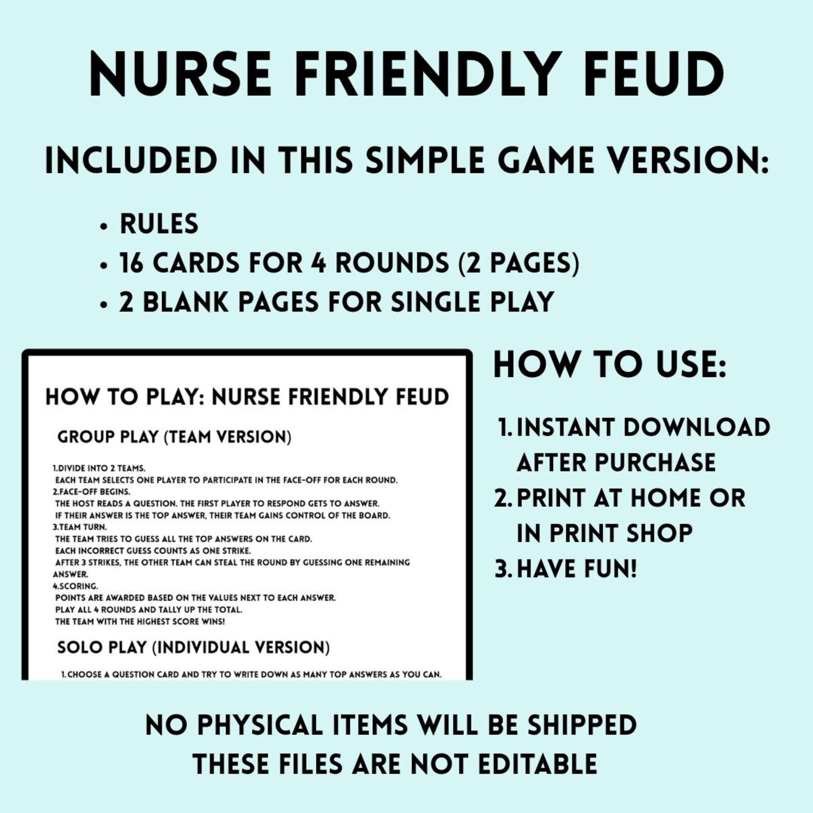 Nurse Feud Game: Fun Hospital Staff Trivia (printable Digital Files) - Etsy