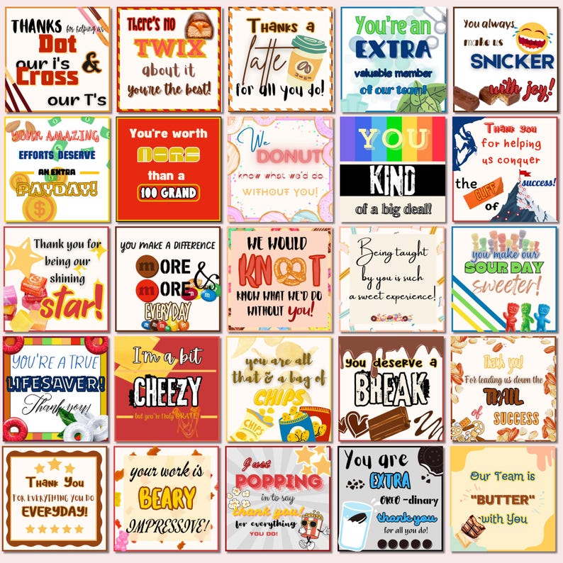 Snack & Candy Appreciation Gift Tags: 25 Designs (instant Download) - Etsy