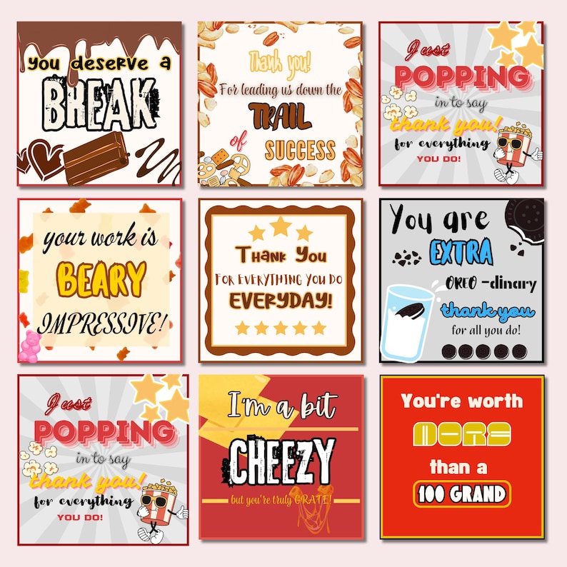 Snack & Candy Appreciation Gift Tags: 25 Designs (instant Download) - Etsy
