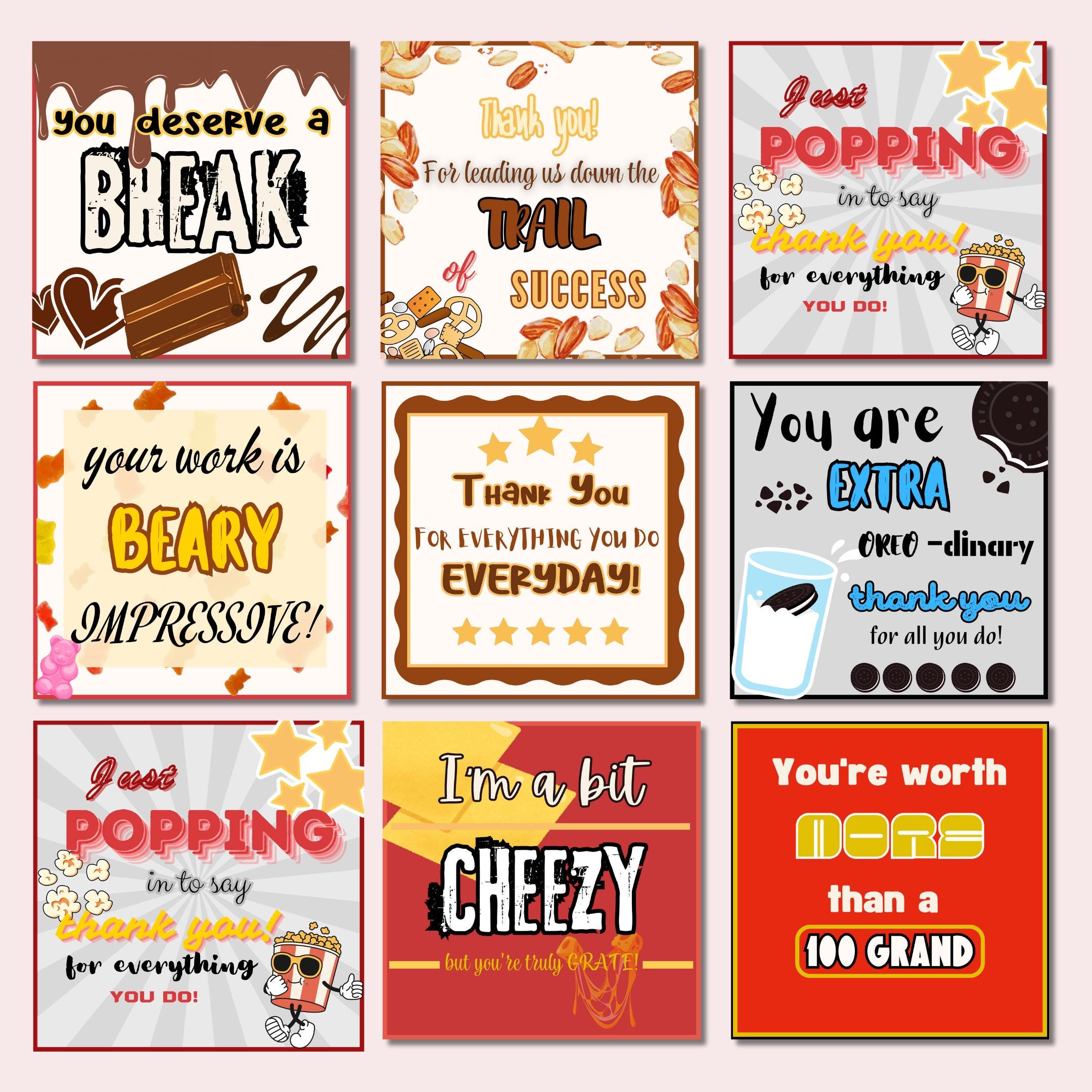 Snack & Candy Appreciation Gift Tags: 25 Designs (instant Download) - Etsy