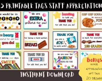 Employee Candy Bar Gift Tags Thank You Notes for Employee Appreciation ...