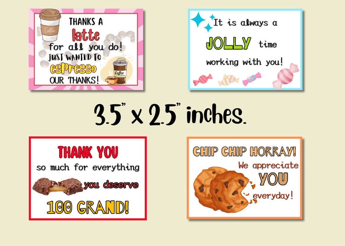 Employee Appreciation Gift Tags: Candy Bar Thank You Notes (PDF) - Etsy