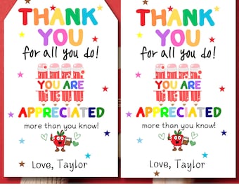 Editable Teacher Appreciation Week Gift Tags Thank You Teacher Gift Tag School Party Favor ...