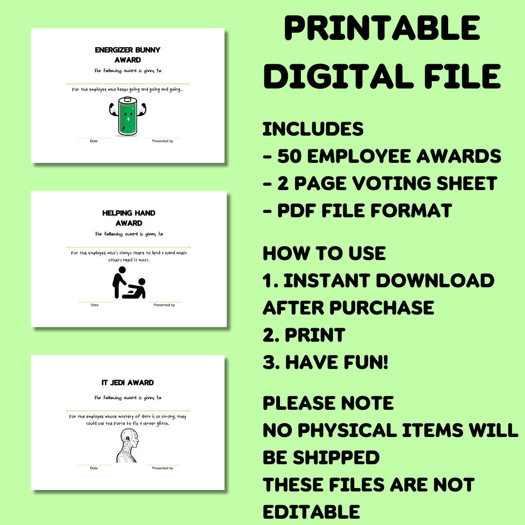 Funny Employee Appreciation Awards: 50 Printable Certificates (editable ...