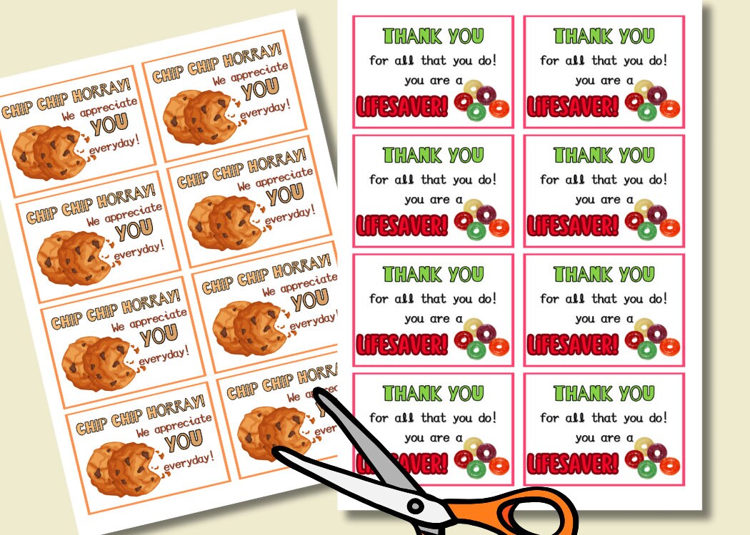 Employee Appreciation Gift Tags: Candy Bar Thank You Notes (PDF) - Etsy