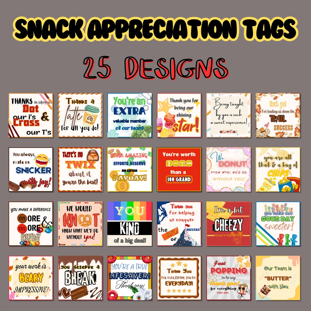 Snack and Candy Treat Tags for Employee, Teacher, Nurse Appreciation ...