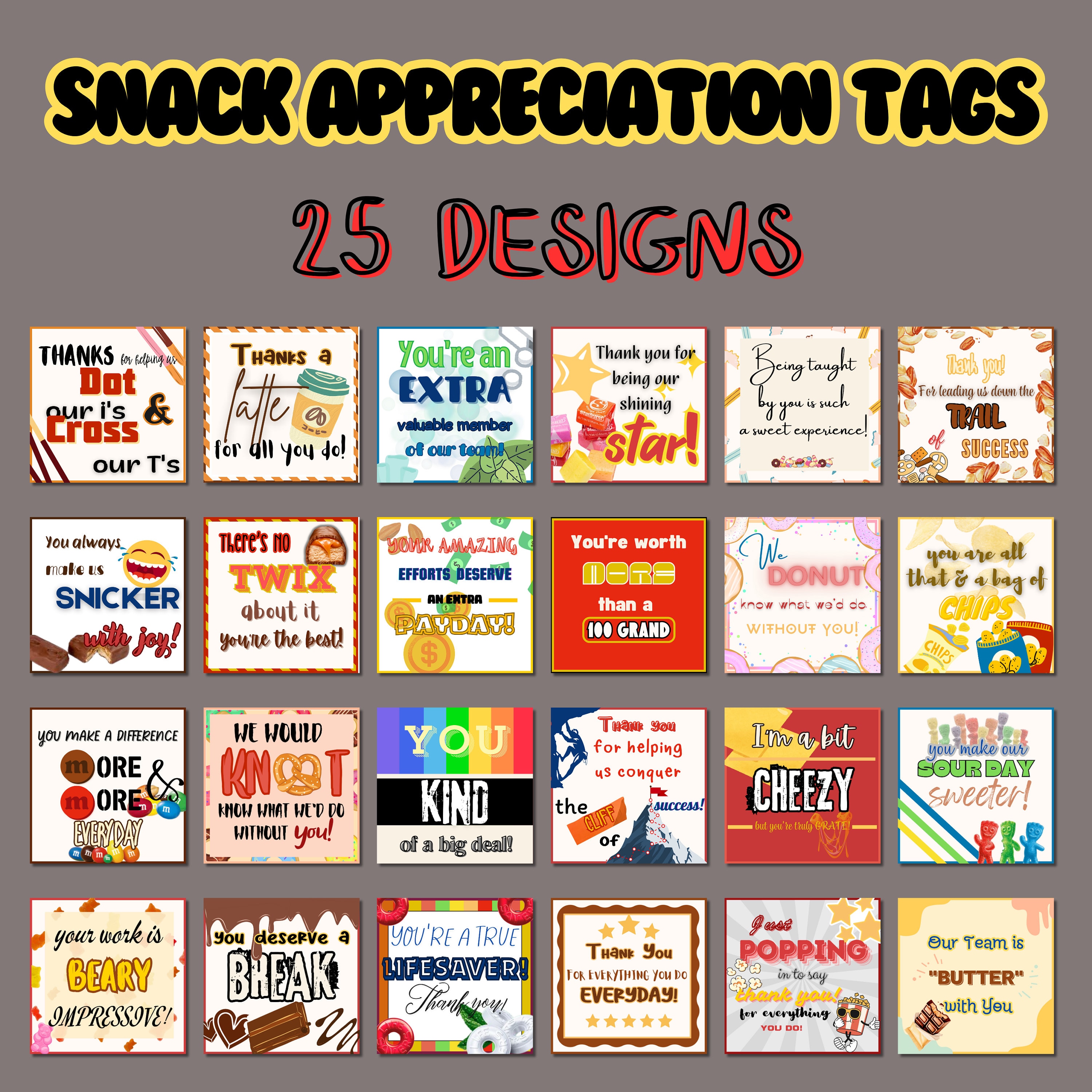 Snack & Candy Appreciation Tags: Teacher, Employee, Nurse (printable ...