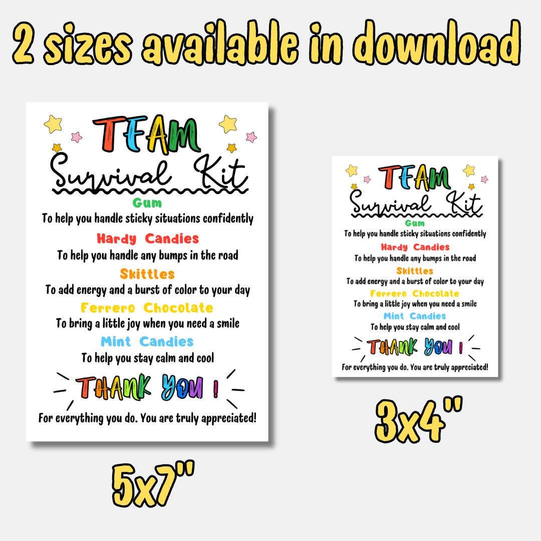 Team Survival Kit Gift Tags Printable Employee Welcome Gift Survival ...