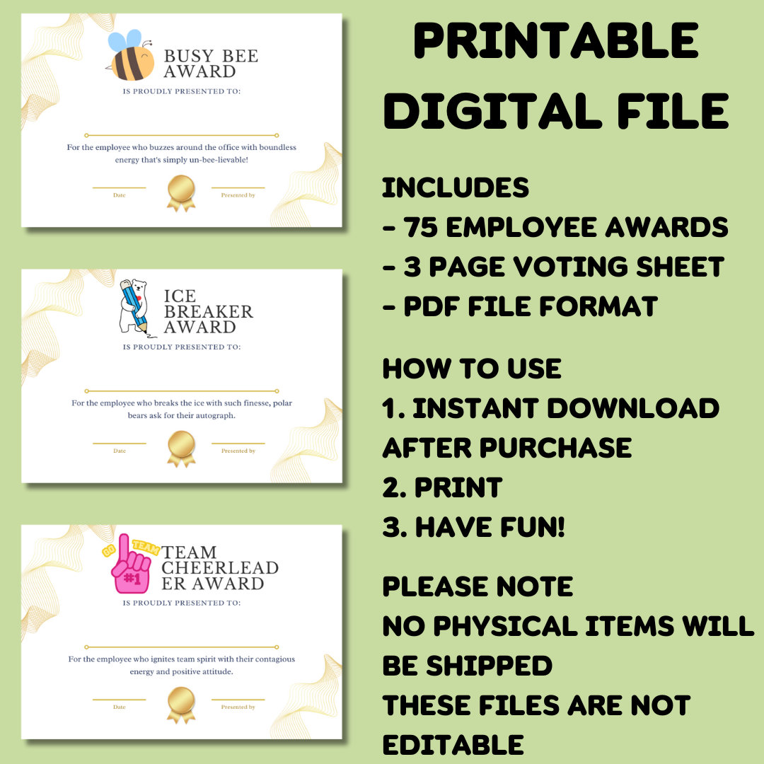 Funny Employee Appreciation Awards - 75 Printable Staff Recognition ...