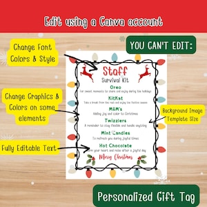 Editable Christmas Team Appreciation Survival Kit Work Employee ...