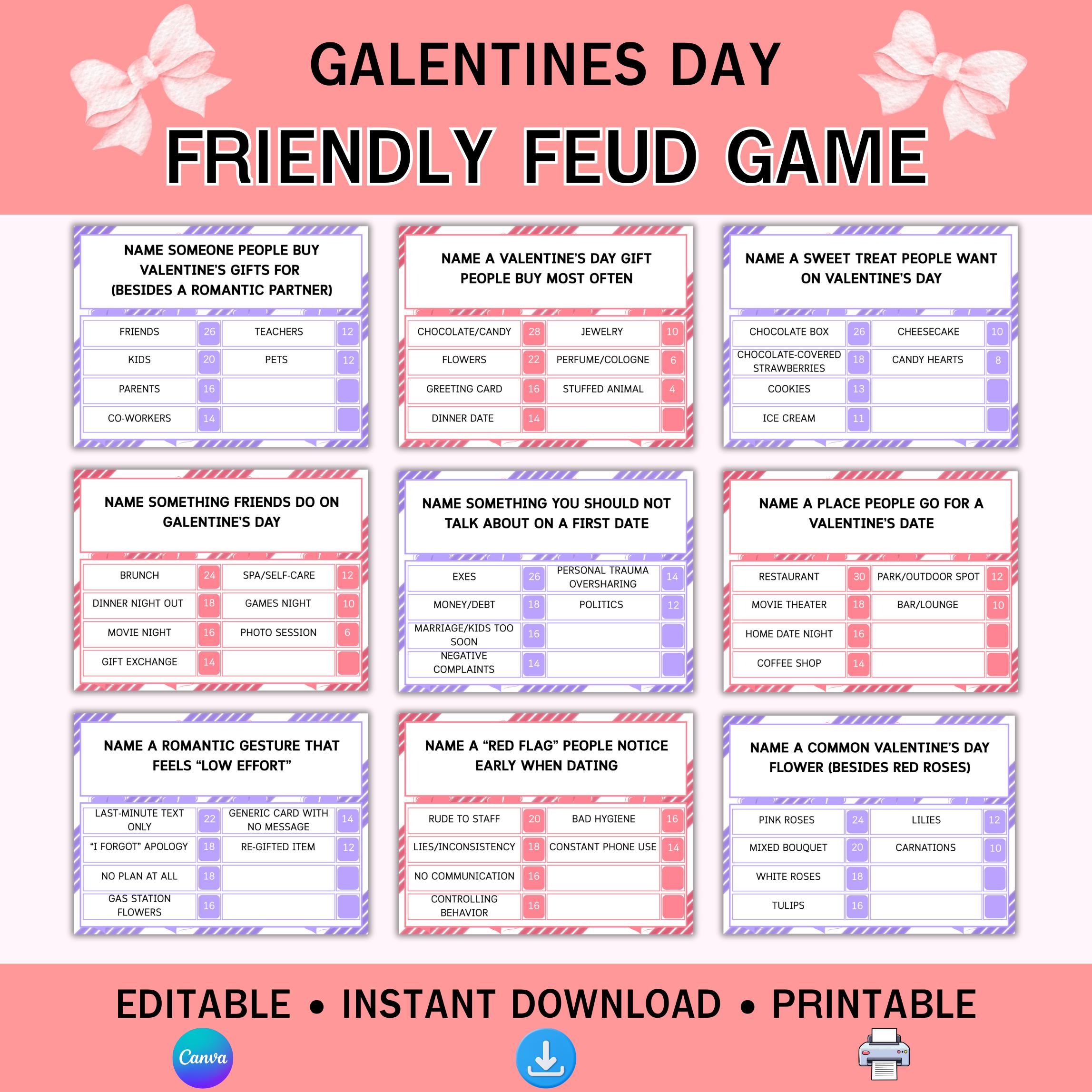 Valentine's Day Friendly Feud Game, Galentine's Party, Canva Editable ...