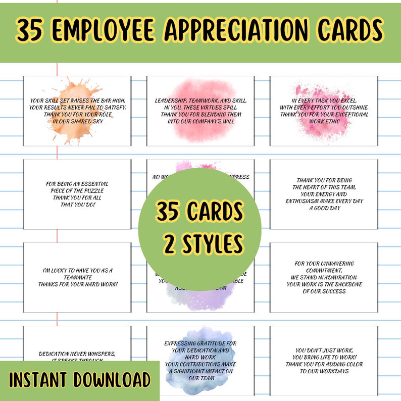 Employee Appreciation Cards: Printable Thank You Notes (digital ...