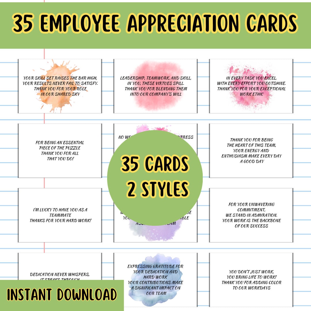Employee Appreciation Cards: Printable Thank You Notes (digital ...