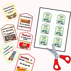 Employee Candy Bar Gift Tags Thank You Notes for Employee Appreciation ...