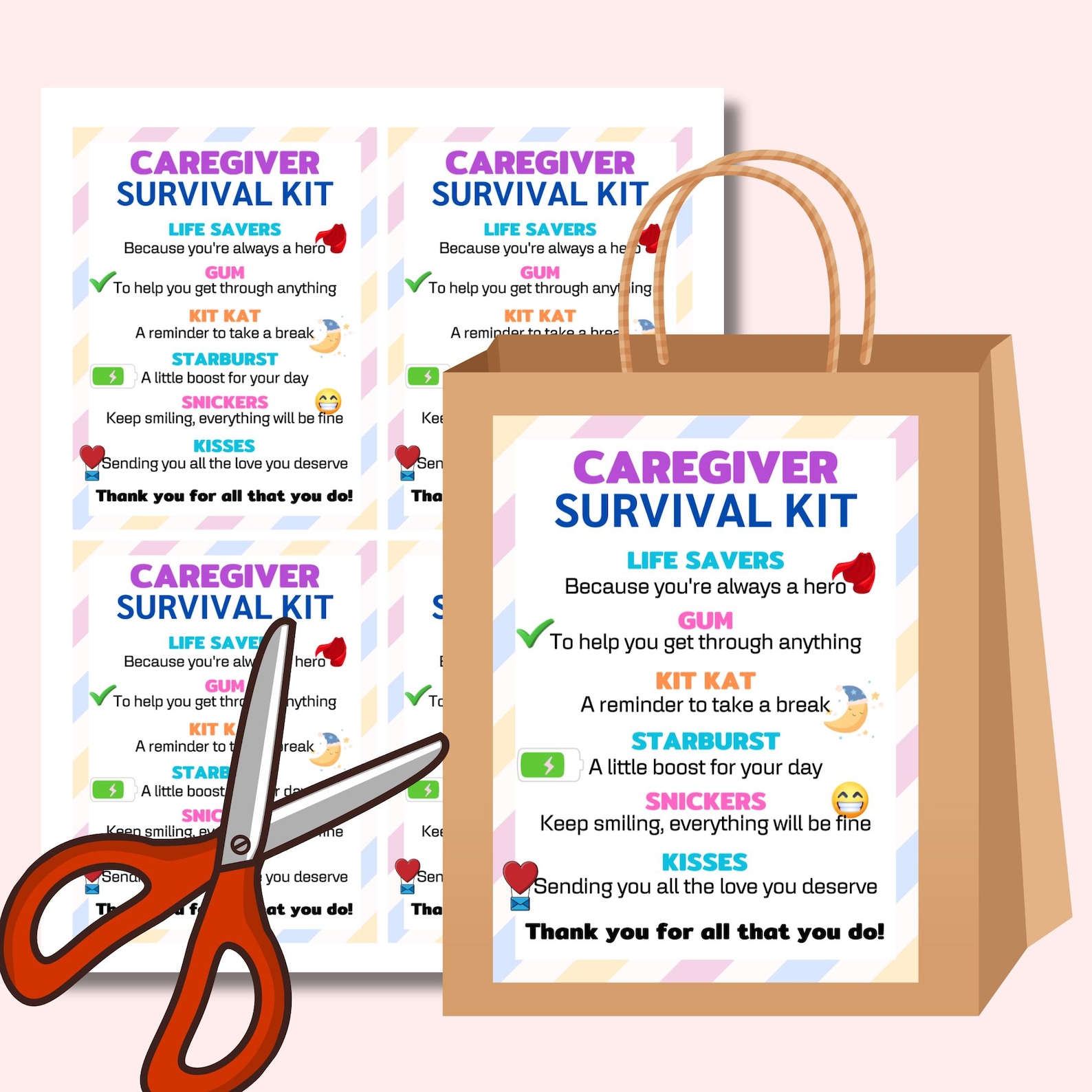 Caregiver Survival Kit Tag: Printable Appreciation Gift (digital ...