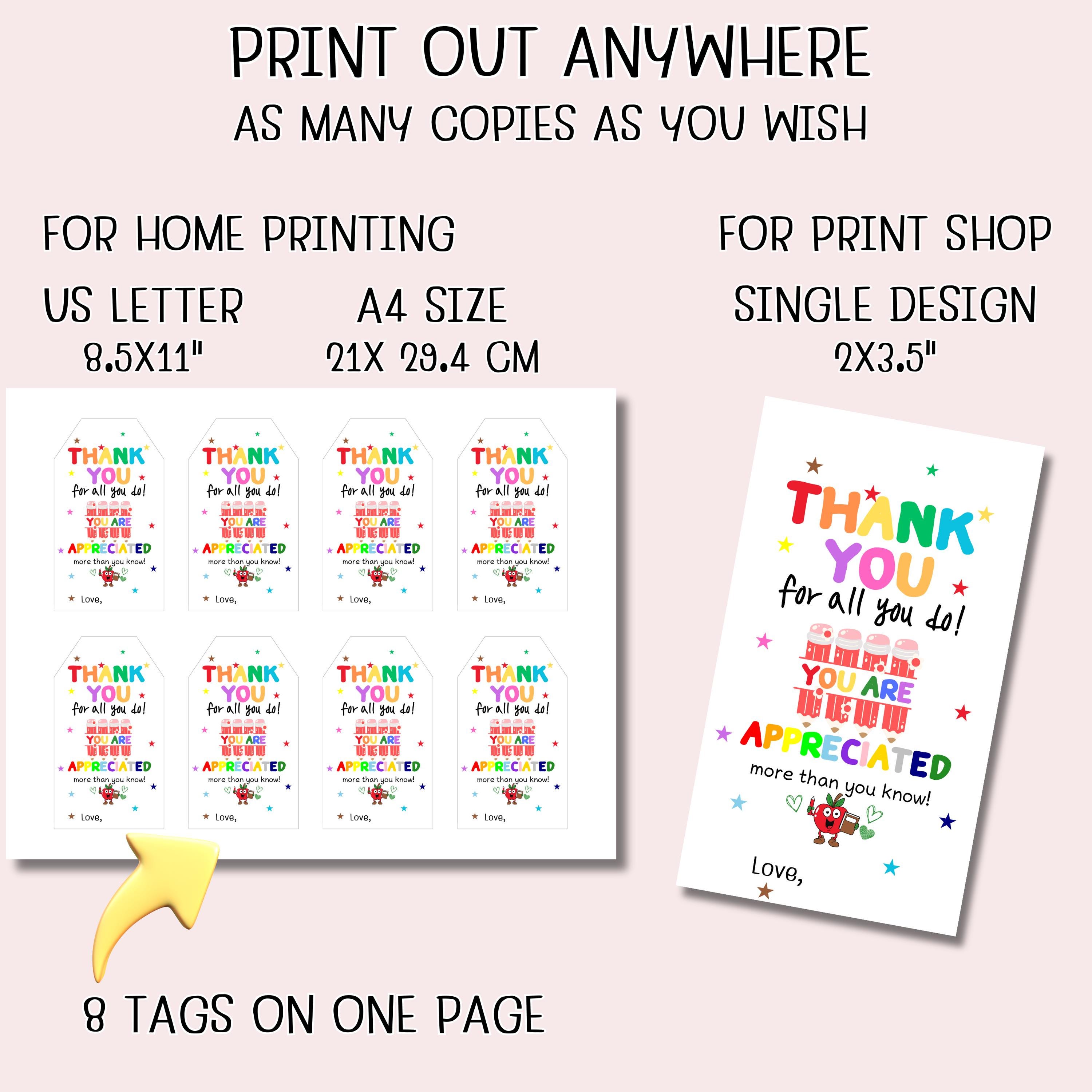 Editable Teacher Appreciation Week Gift Tags Thank You Teacher Gift Tag ...