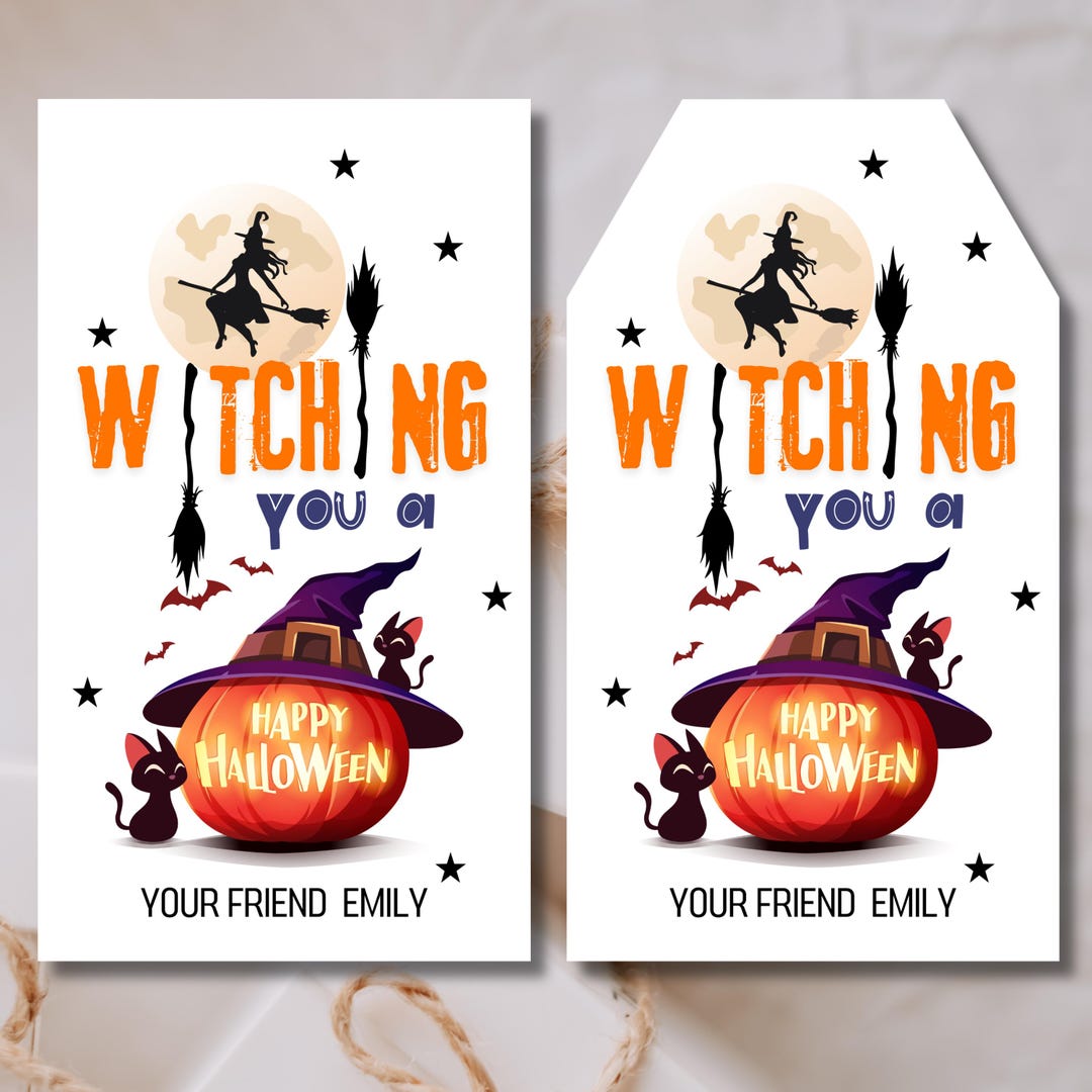 Printable Witching You a Happy Halloween Gift Tag, Spooky Treat Bag Tag ...