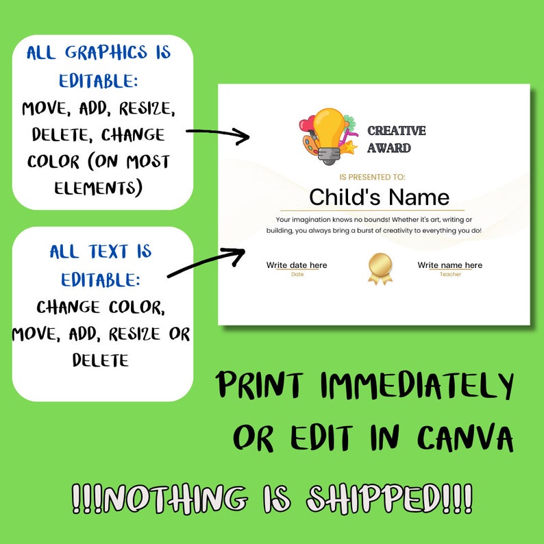 Funny Classroom Awards Certificates Editable in Canva, End of School ...