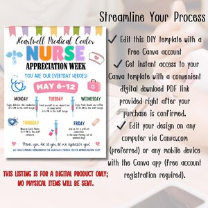 Nurse Appreciation Week Itinerary Template: Medical Staff Events (canva ...