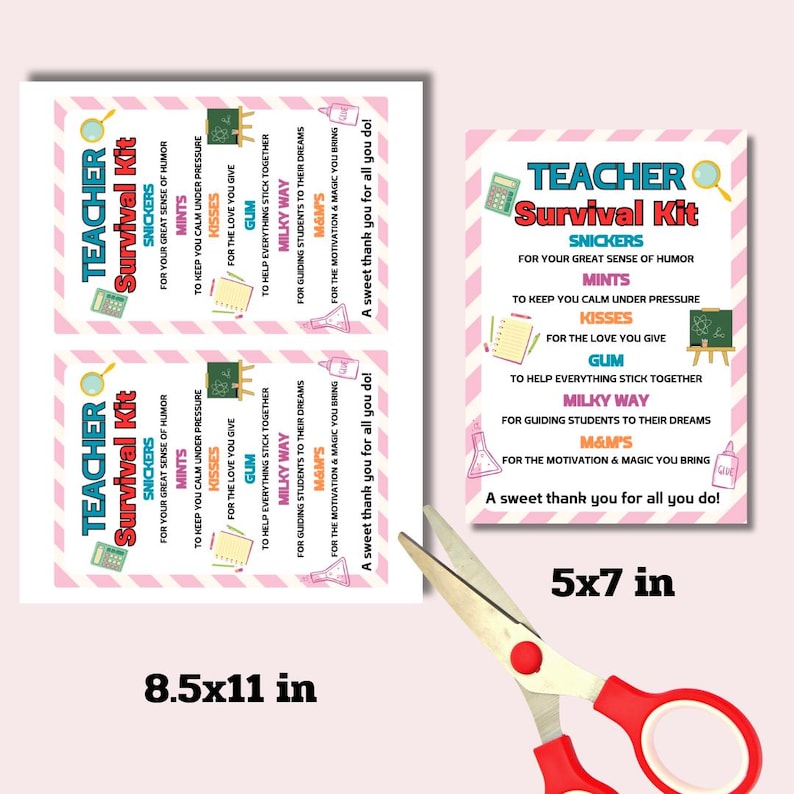 Teacher Survival Kit Gift Tag, Thank You Teacher Tag, Teacher ...