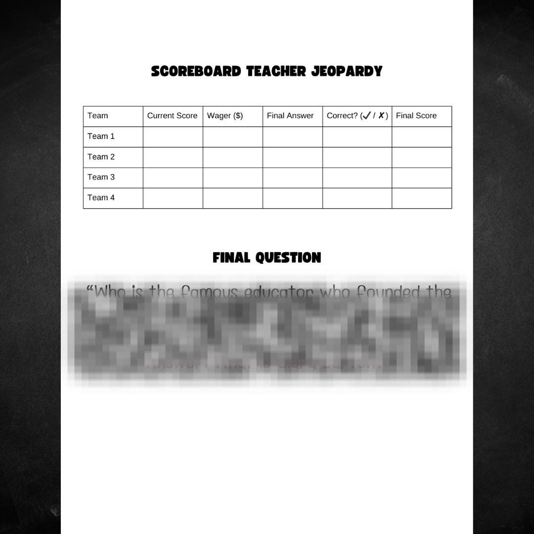 Teacher Jeopardy Game – Fun Classroom Trivia Activity for Teacher ...