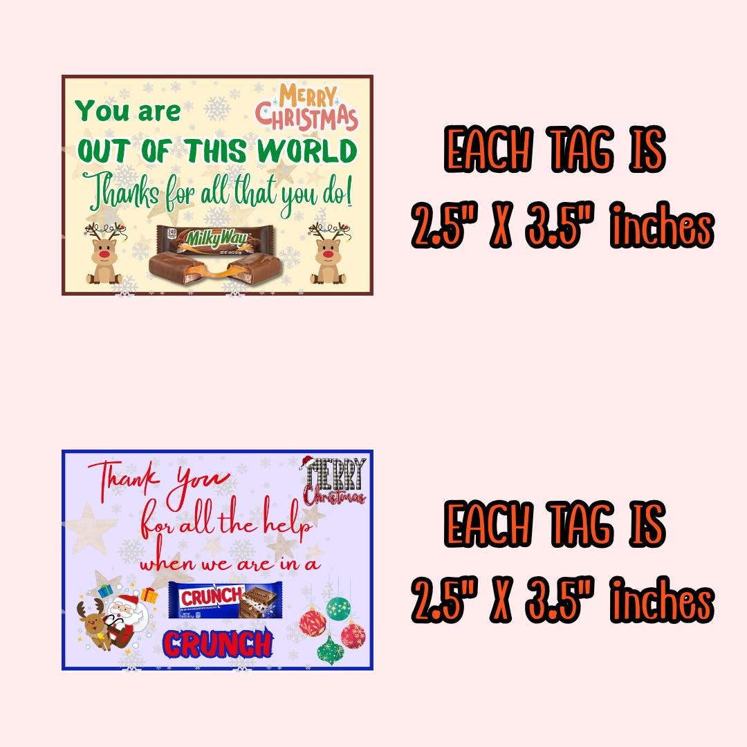 10 Christmas Candy Gift Tags | Employee Appreciation Tags | Candy Bar ...