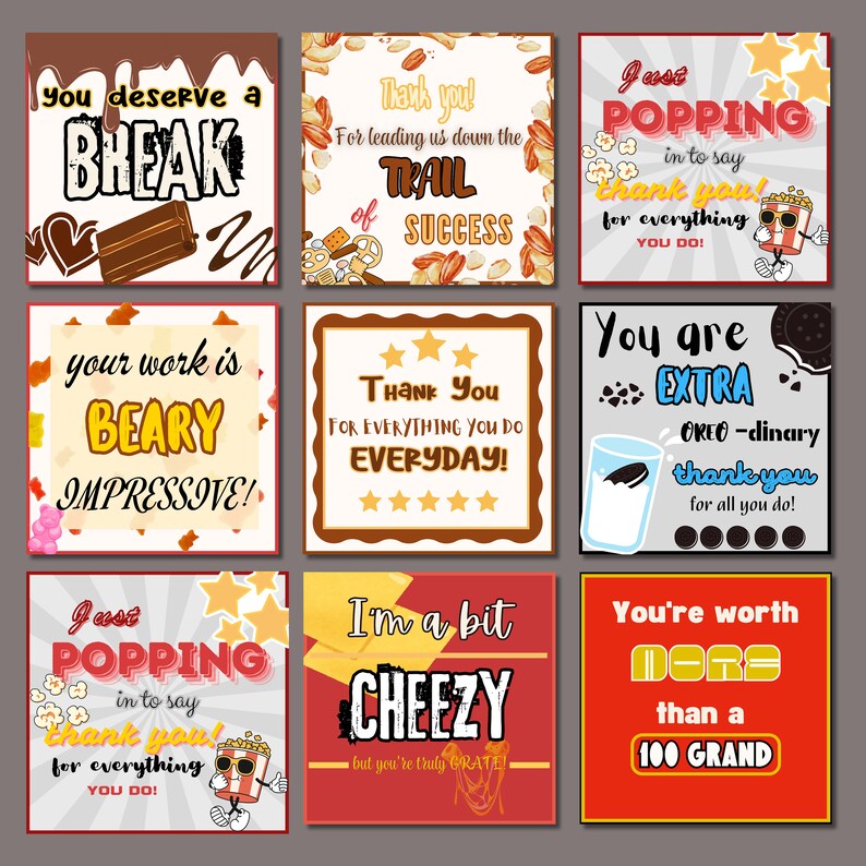 Snack & Candy Appreciation Tags: Teacher, Employee, Nurse (printable ...