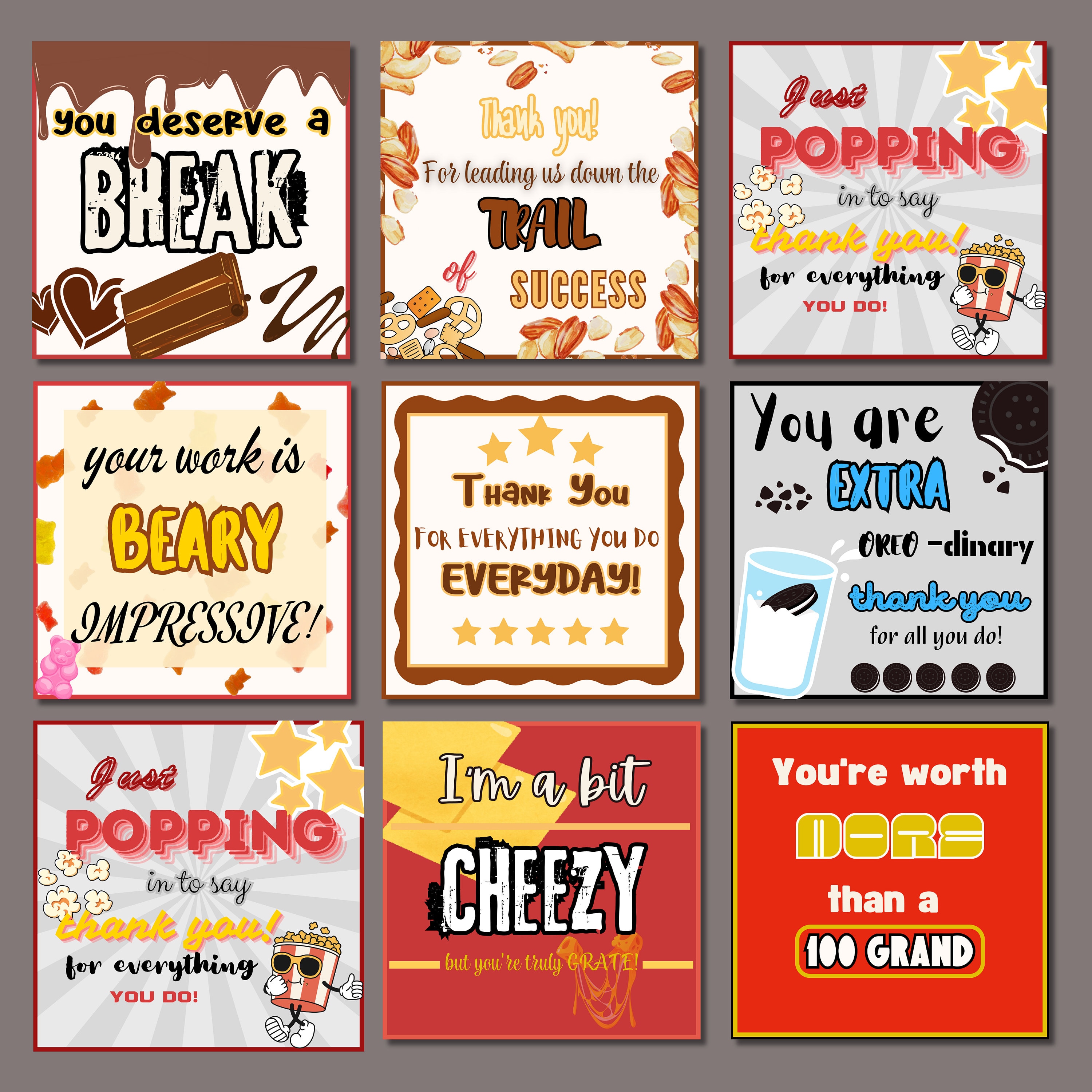Snack & Candy Appreciation Tags: Teacher, Employee, Nurse (printable ...