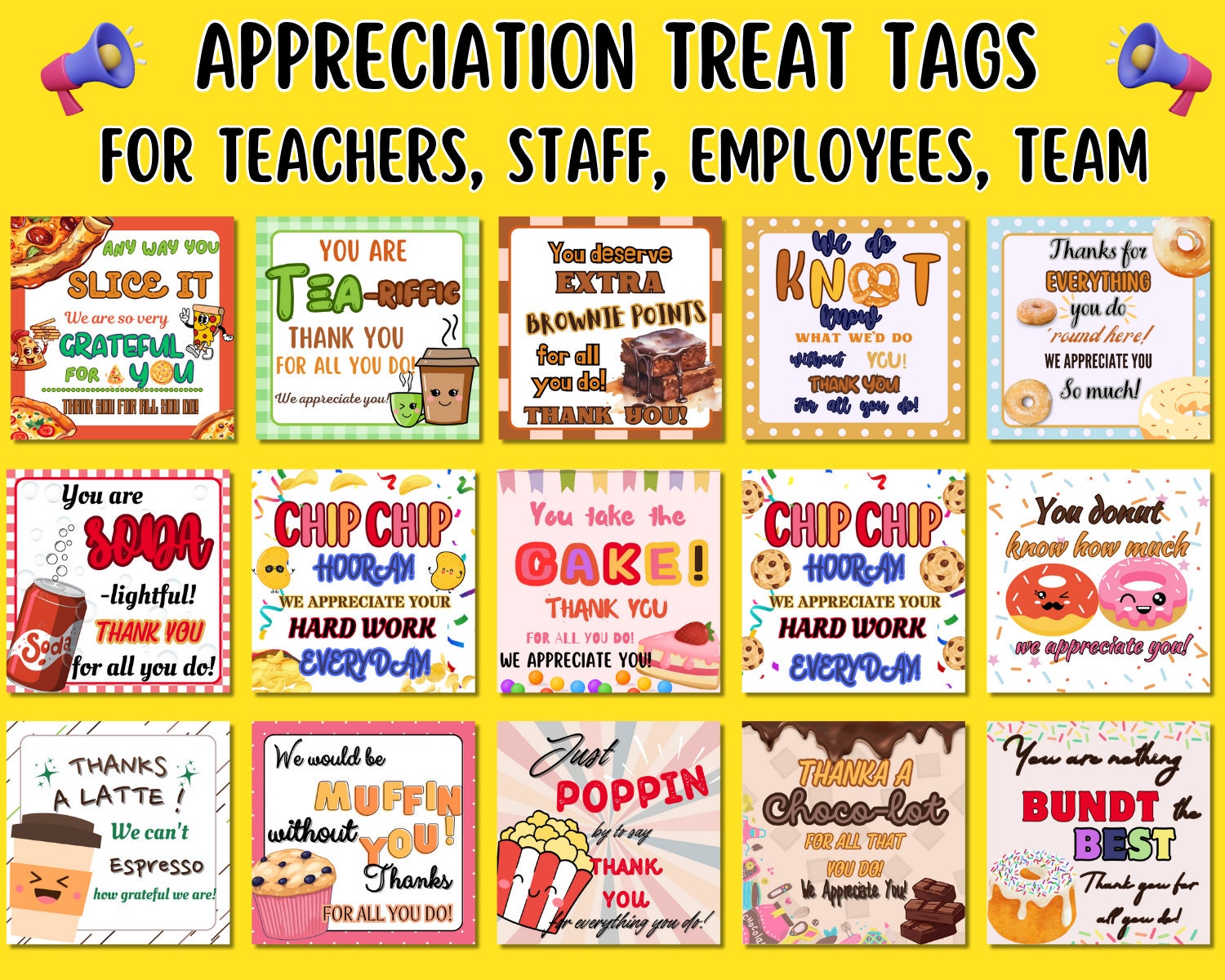 Appreciation Tags Bundle, Thank You Tags, Employee Appreciation Staff ...