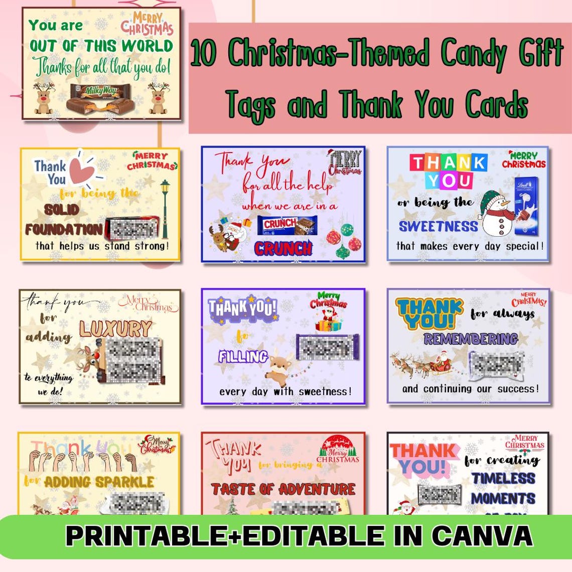 10 Christmas Candy Gift Tags | Employee Appreciation Tags | Candy Bar ...