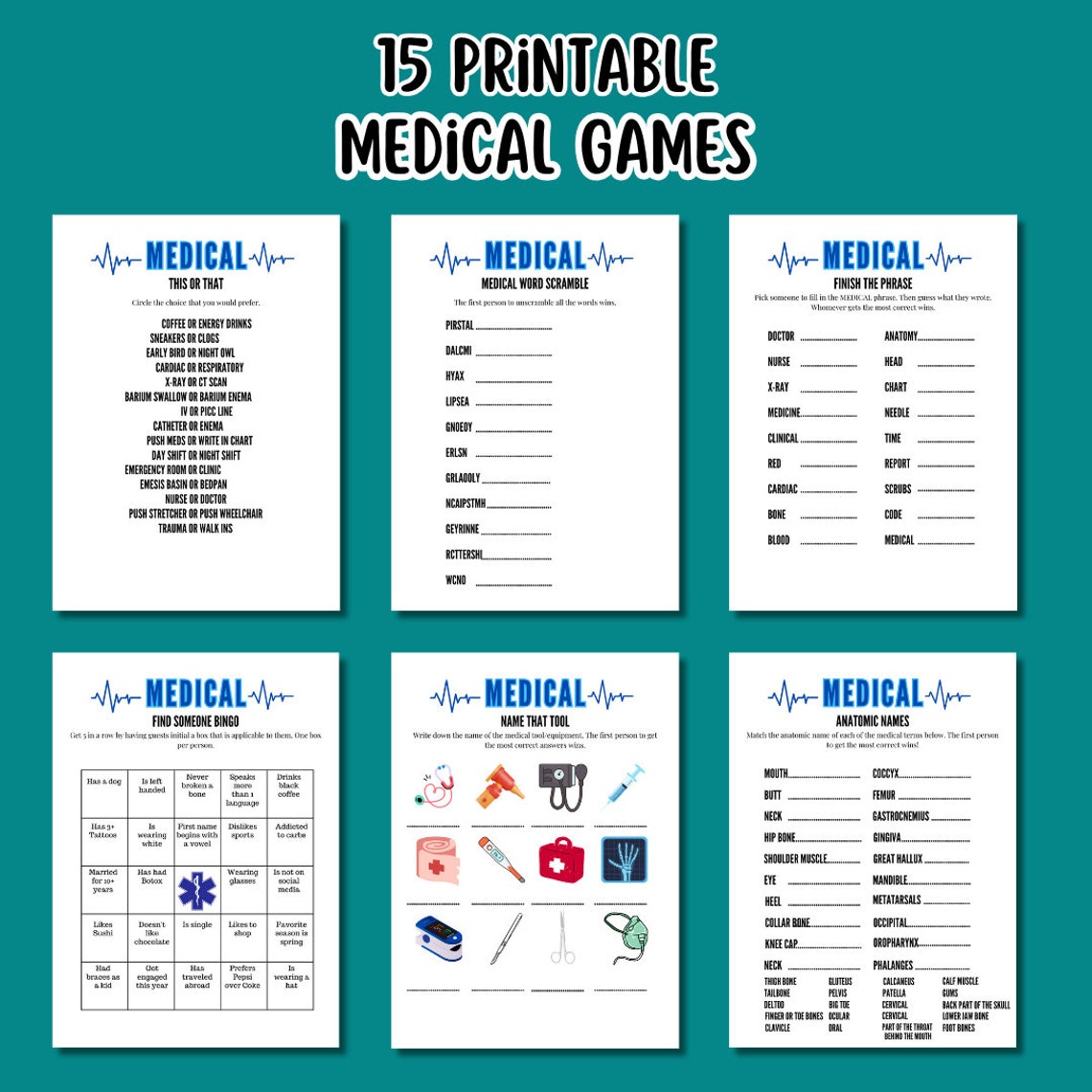 Medical Games Bundle: Nursing, Doctor, Radiology (printable PDF) - Etsy