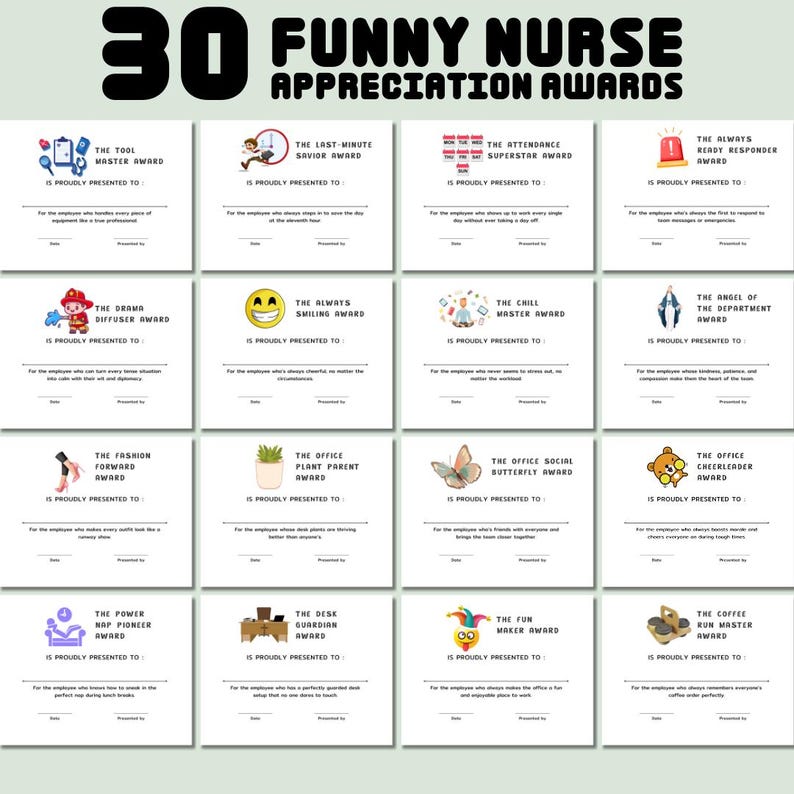 Funny Nurse Appreciation Awards: 30 Printable Certificates (editable ...