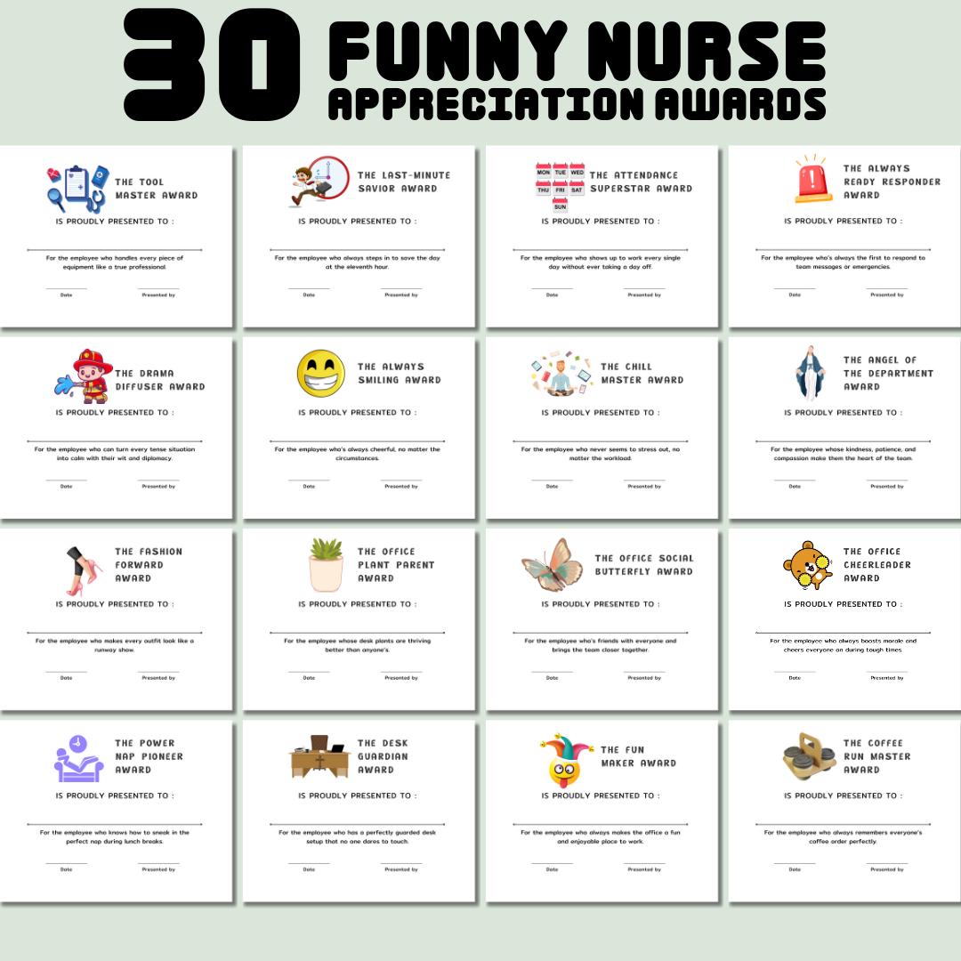 Funny Nurse Appreciation Awards - 30 Printable Staff Recognition ...