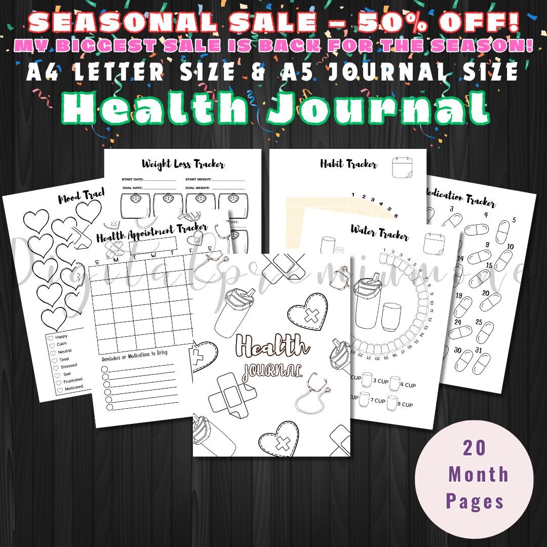 Printable Health Tracker Bundle: Wellness Journal, Sleep & Stress Logs ...