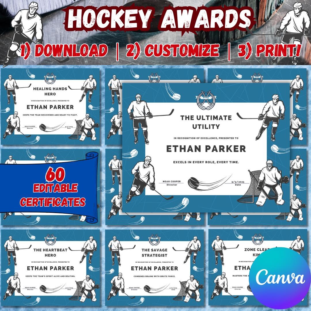 Editable Hockey Award Team Certificates, Team Recognition End of Season ...