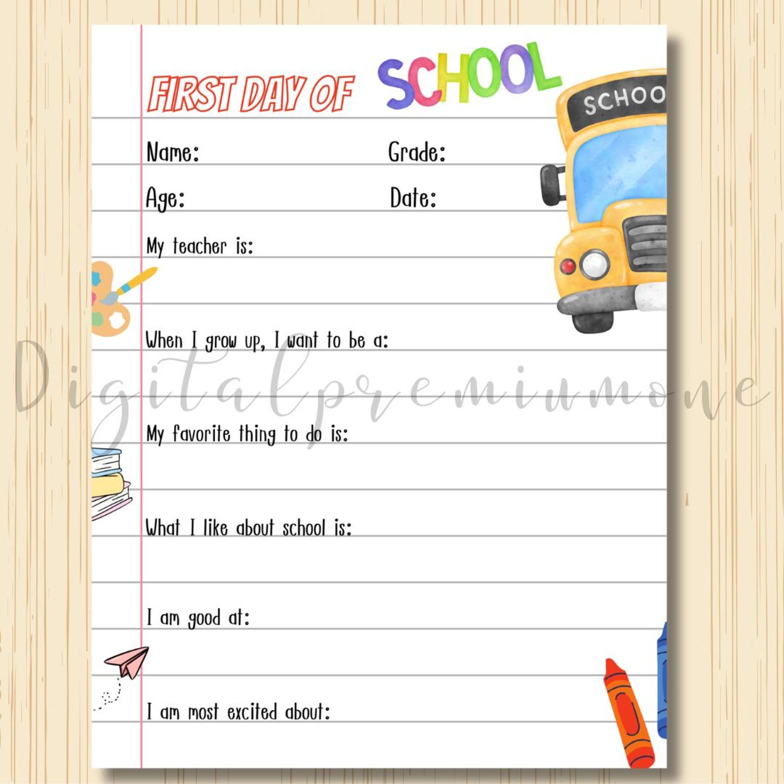 First Day of School Interview, Back to School Printable, Worksheet ...