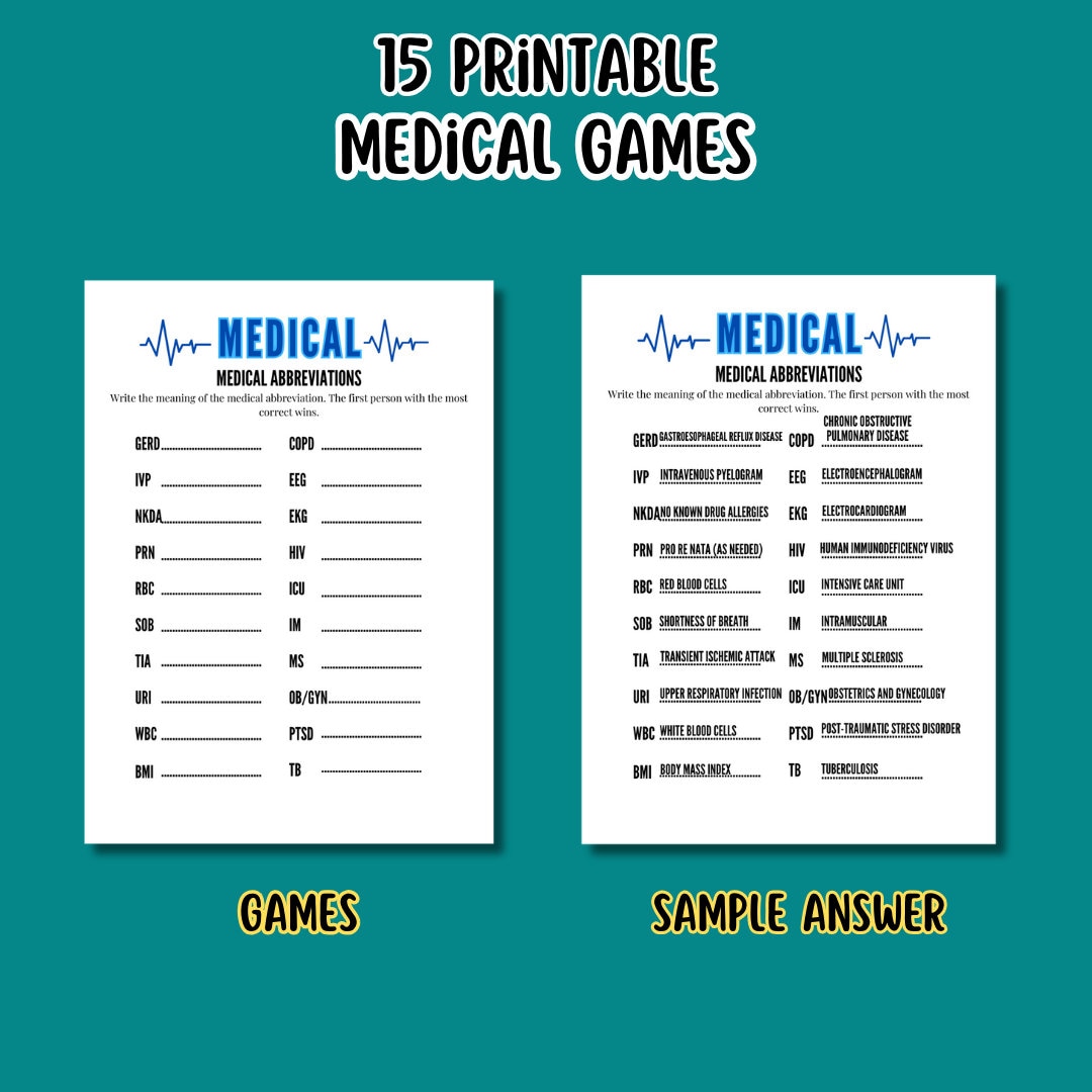 Medical Game Bundle, Printable Nursing Games, Doctor Games, Radiology ...